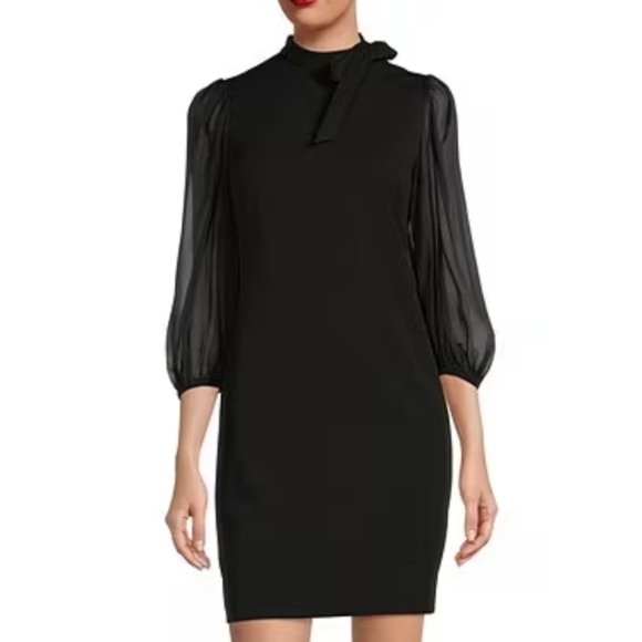 Calvin Klein | Dresses | Calvin Klein Black Tie Mock Neck Sheer Balloon ...